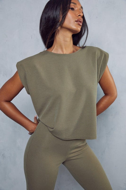 Ribbed Boxy Side Split Lounge Set