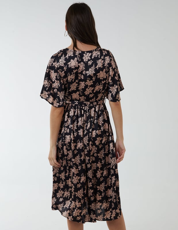 V-Neck Angel Sleeve Midi Dress