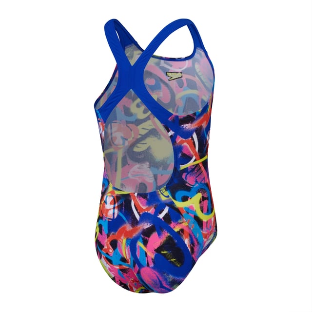 Girl's Speedo Digital Allover Powerback Swimsuit in Blue pink