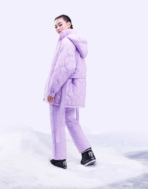 ASOS 4505 ski quilted belted jacket-Pink