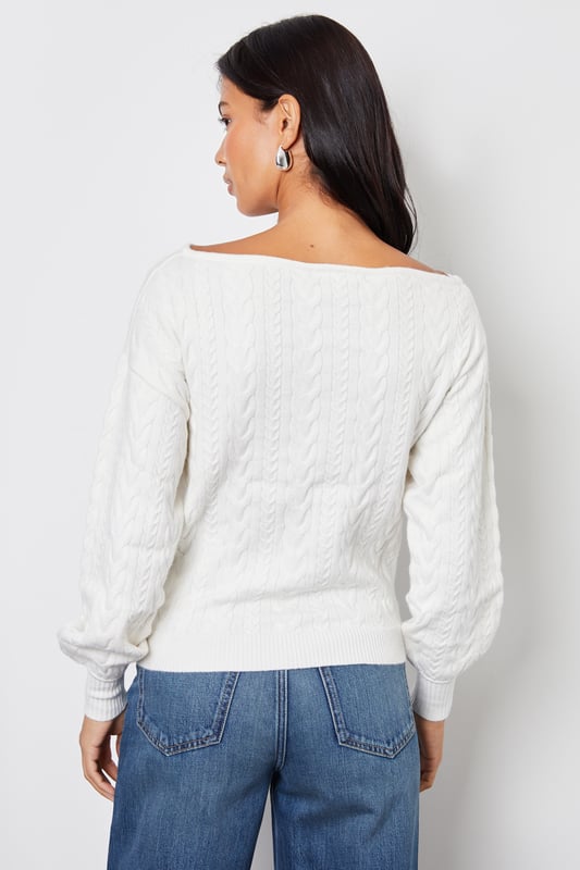 Stone 'Mable' Slash Neck Cable Knit Jumper
