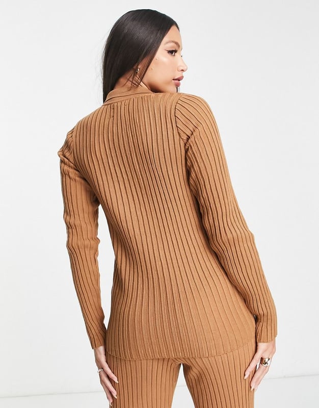 ASOS DESIGN Tall co-ord jumper with lace up detail and collar in camel ...
