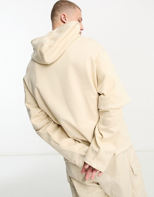 ASOS DESIGN oversized sweatshirt with double layer in beige-Neutral
