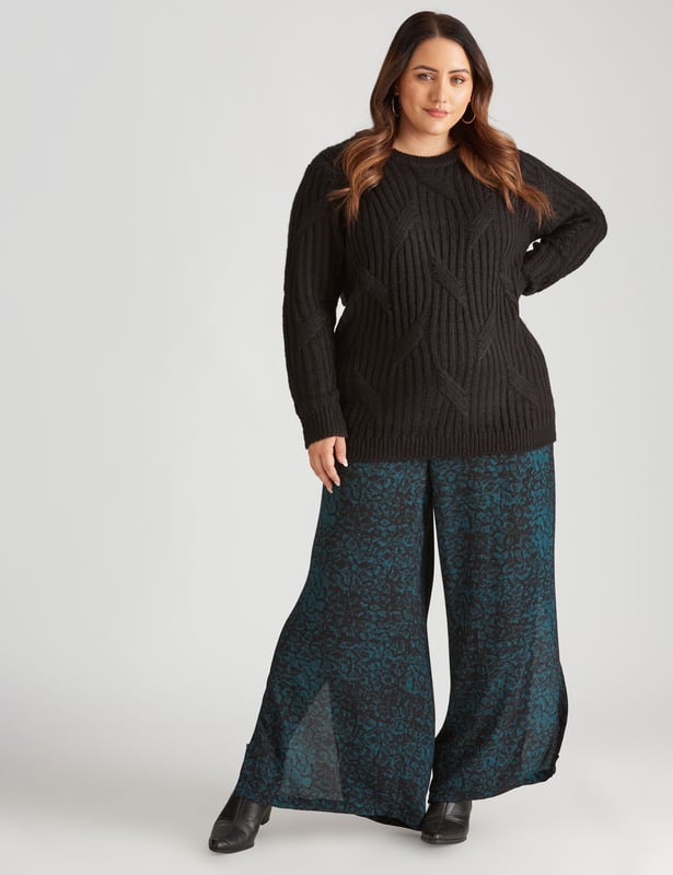 Womens Beme Long Sleeve Weave Detail Jumper - Plus Size