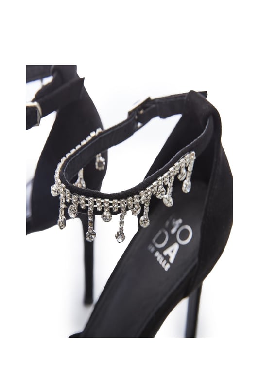 'Joleene' Black Alcantara Court Heels