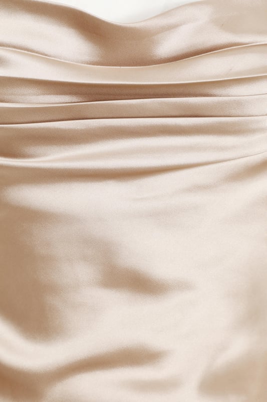 Champagne Satin Cold Shoulder Maxi Dress