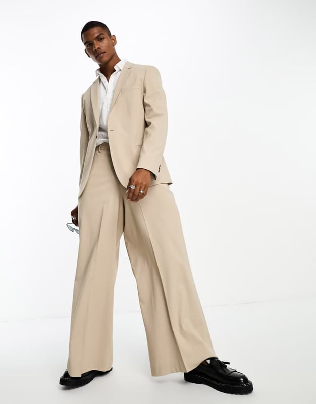 ASOS DESIGN slim suit jacket in stone-Neutral