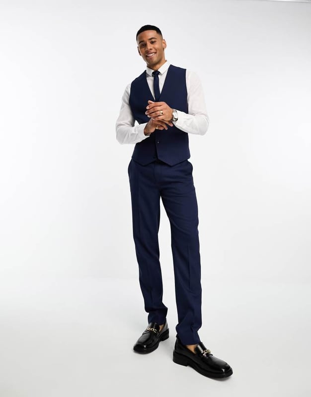 ASOS DESIGN slim suit waistcoat in navy in micro texture