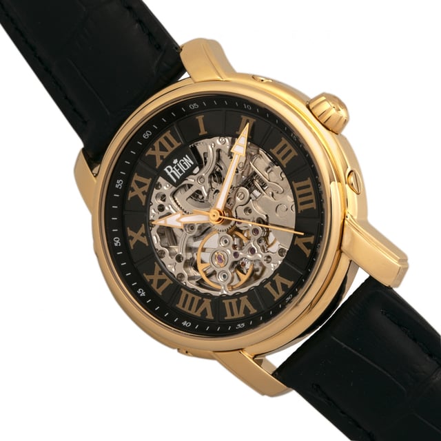 Reign Kahn Automatic Skeleton Leather-Band Watch