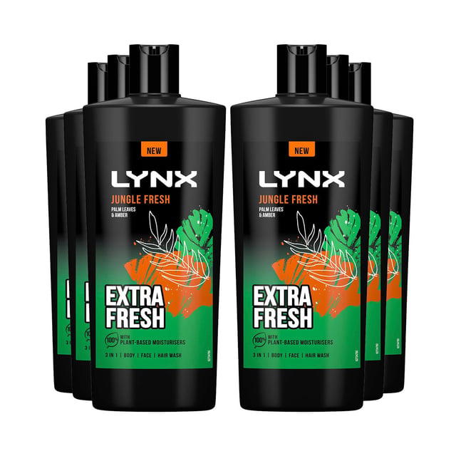 Lynx 3in1 Body, Face & Hair Wash Shower Gel Extra Fresh Jungle Fresh ...