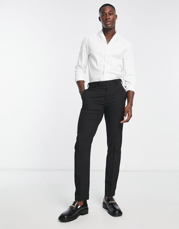 ASOS DESIGN Premium slim fit sateen shirt with shawl collar in white