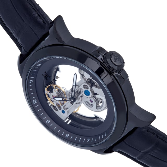 Heritor Automatic Xander Semi-Skeleton Leather-Band Watch