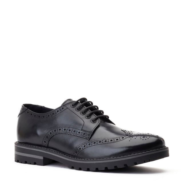 Base London Mens Gibbs Waxy Black Leather Brogue Shoes