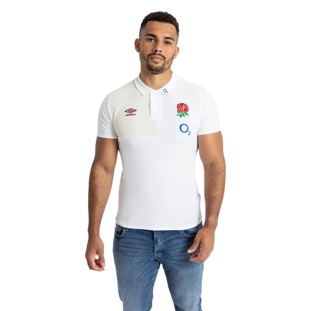 Umbro Mens 23/24 England Rugby CVC Polo Shirt (Brilliant White/Foggy Dew)