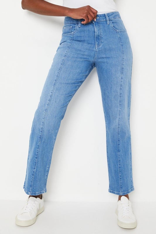 Pintuck High Rise Straight Leg Jeans