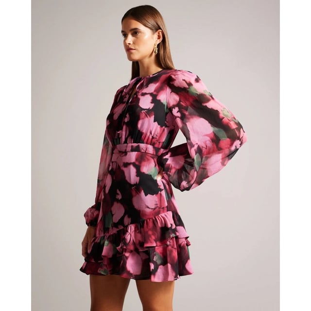 Ted Baker Grayda Womens Ruffle Asymmetric Mini Dress