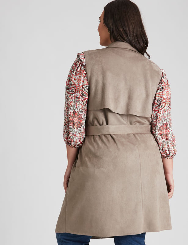 Womens Autograph Woven Suedette Trench Coat - Plus Size