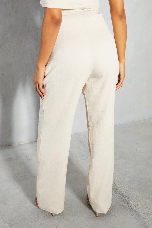 Linen Look Invisble Waistband Pleated Straight Leg Trouser