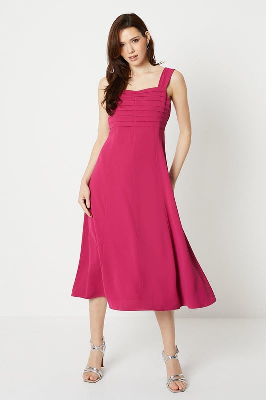 Pleat Bodice Midi Dress