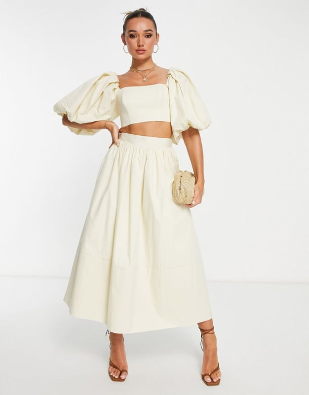 ASOS EDITION puff sleeve cotton crop top in buttermilk-White