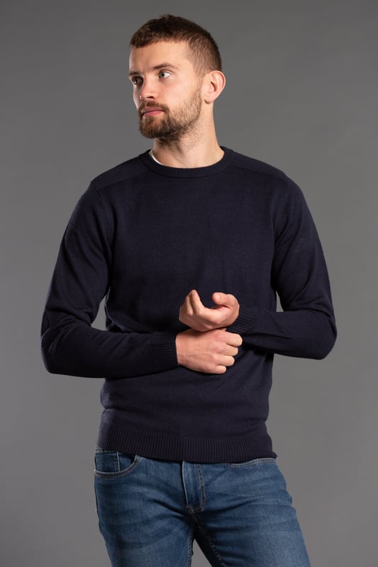 Navy Crew Neck Ribbed Shoulder Jumper