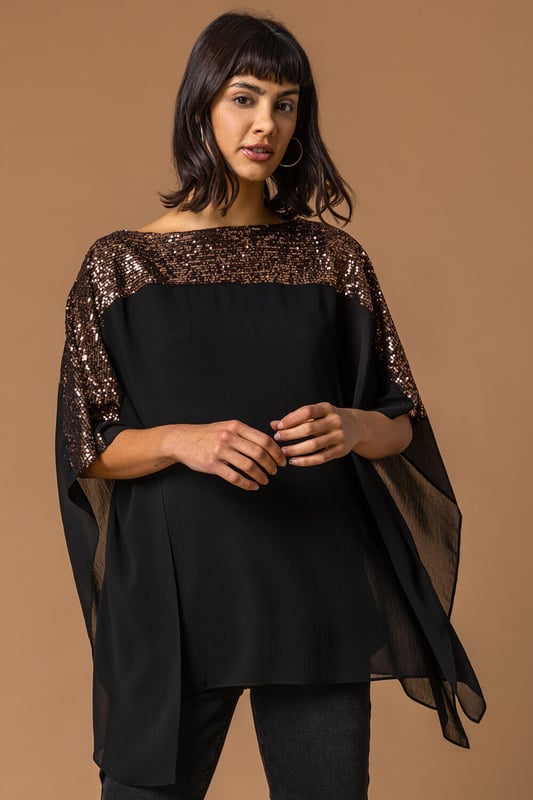 Sequin Embellished Chiffon Overlay Top