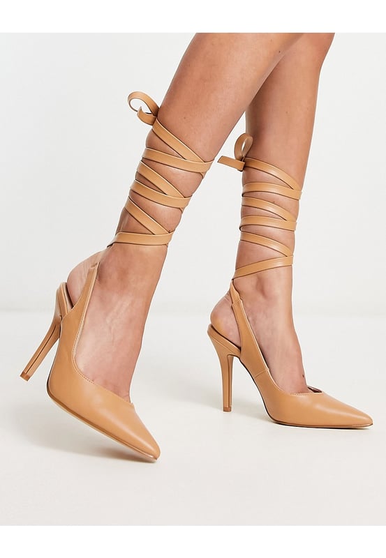 RAID Ishana heeled shoes with ankle tie in beige-Neutral