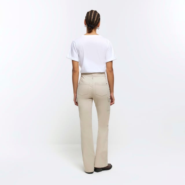 River Island Womens Cargo Trousers Ecru Flared