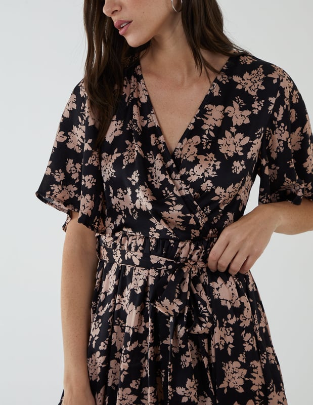 V-Neck Angel Sleeve Midi Dress