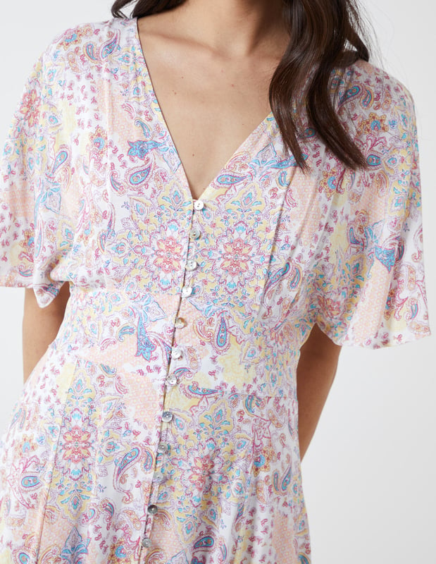 KAYLA - Button Front Angel Sleeve Maxi Dress