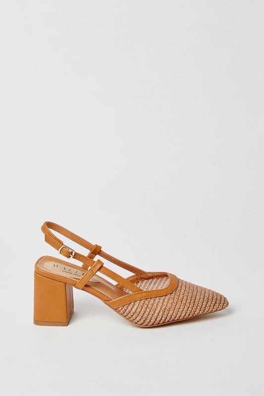 Dea Woven Sing Back High Block Heel Court Shoes