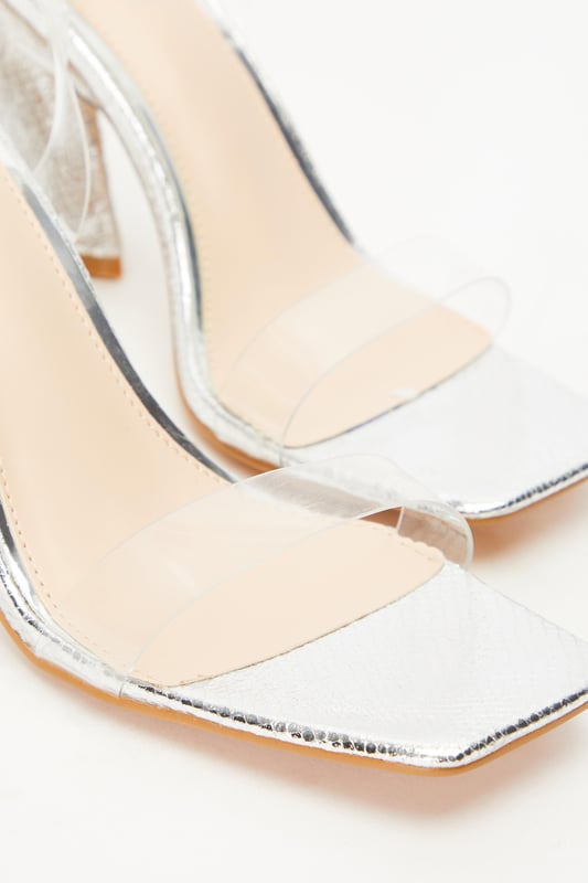 Silver Clear Triangle Heeled Sandals