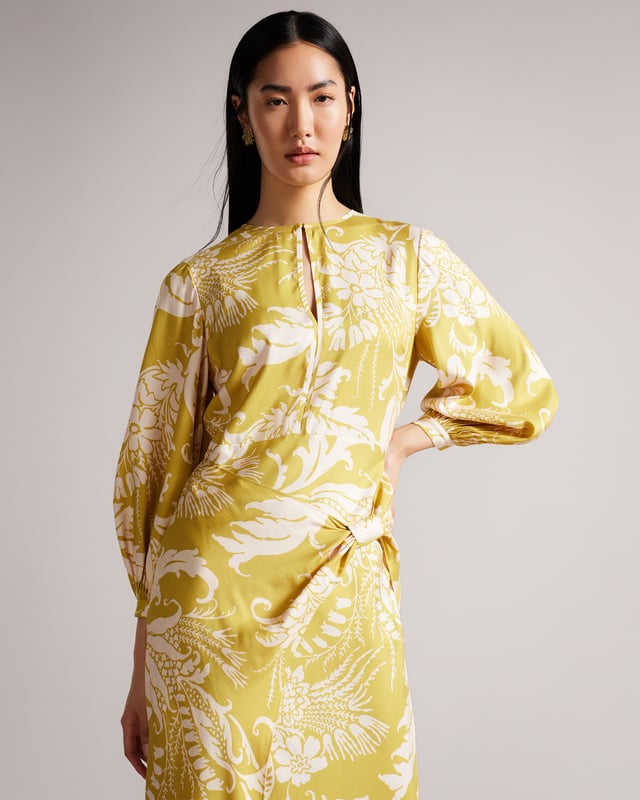 Ted Baker Saraiy Printed Sarong Detail Midi Dress Yellow