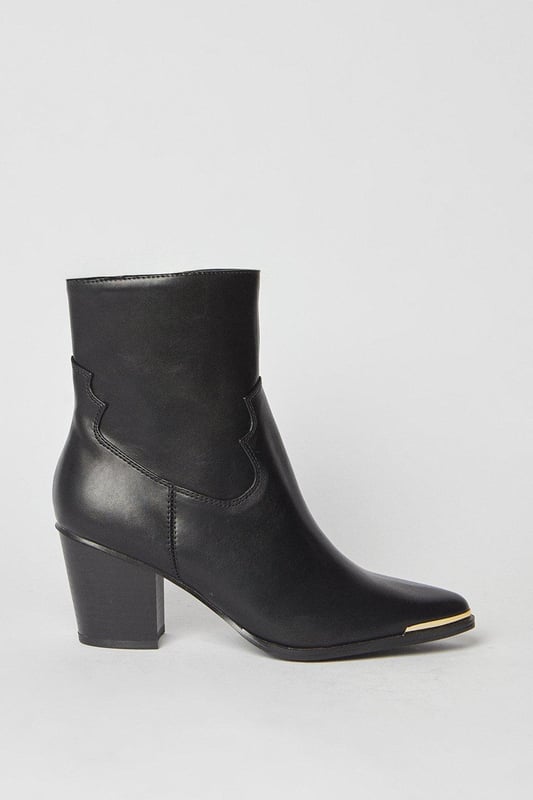Jaz Metal Tip Medium Heel Cowboy Ankle Boots