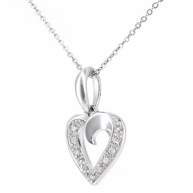 9ct witgouden diamanten harthanger aan een ketting met een lengte van 46 cm