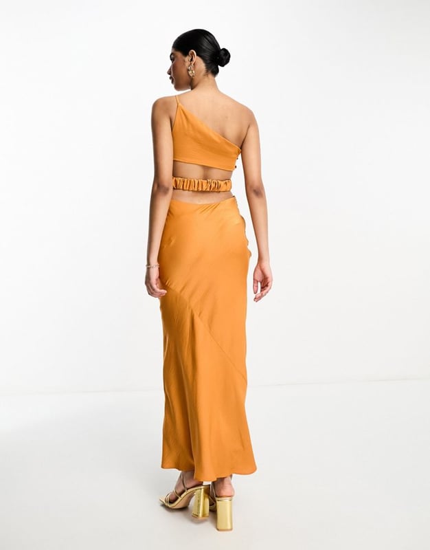 ASOS DESIGN satin one shoulder maxi dress with cut out elastic band ...