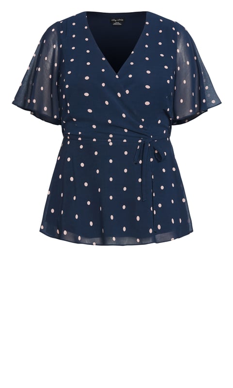 City Chic Womens Plus Size Eloise Top - Navy Polka Dot