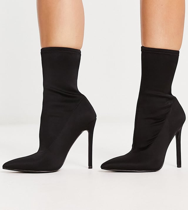 ASOS DESIGN Wide Fit Eleanor high heeled sock boots in black