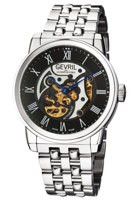 Gevril Men's Vanderbilt Black Dial Stainless Steel Watch
