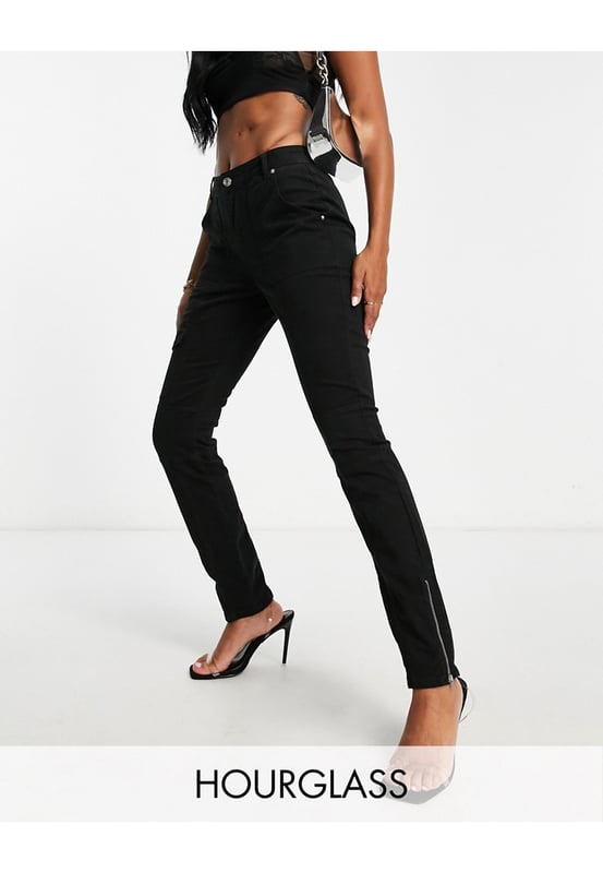 Asos Design Hourglass Skinny Biker Cargo Trouser With Zips In Black