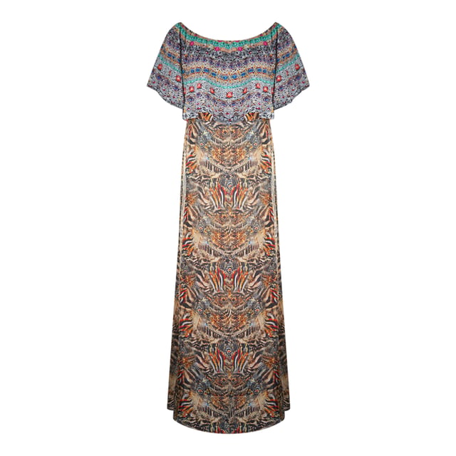 Inoa Golden Eagle 120214 Multi Colour Long Off The Shoulder Silk Dress
