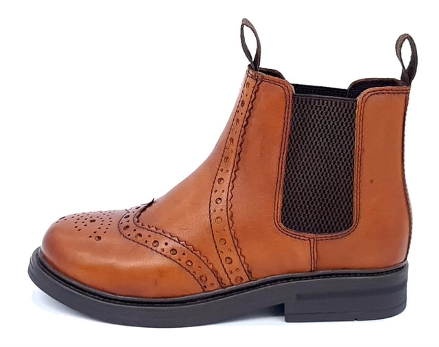 Frank James Wrexham Tan Brown Leather Junior Brogue Chelsea Boots