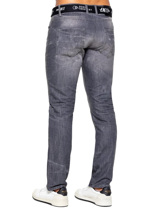 Enzo Mens Denim Straight Fit Jeans - Grey