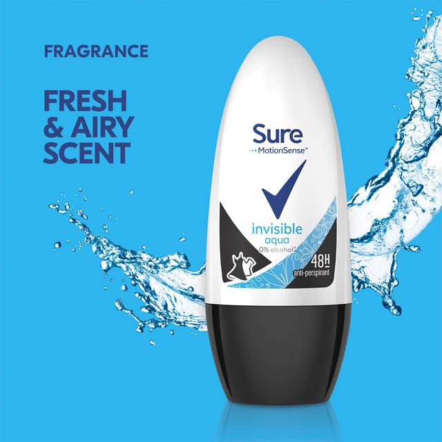Sure Women Motion Sense Deodorant Roll-On, Invisible Aqua, 6 Pack, 50ml