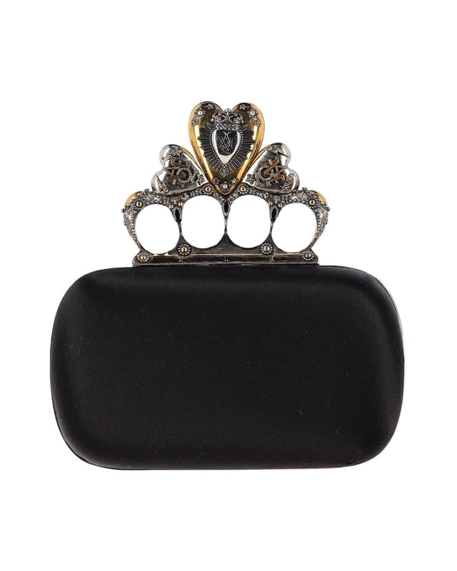 Alexander McQueen Heart Knuckle Box Clutch in Black Satin