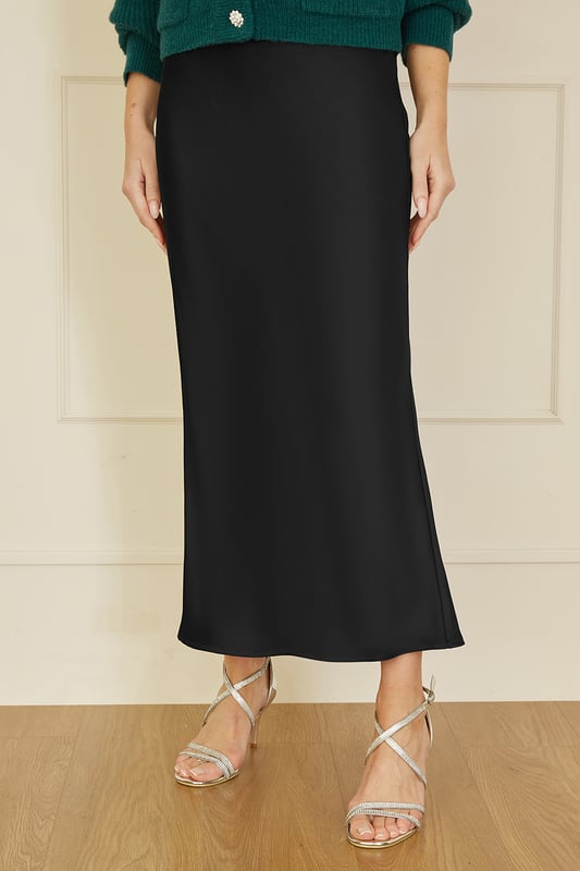 Black Satin Midi Skirt