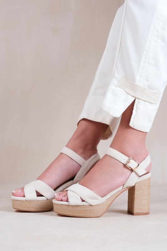 Where's That From Womens 'Volume' Wide Fit Block High Heels With Cross ...