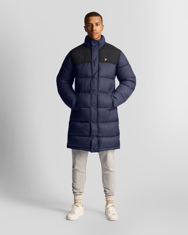 Lyle & Scott – Lange, wattierte Pufferjacke in Marine
