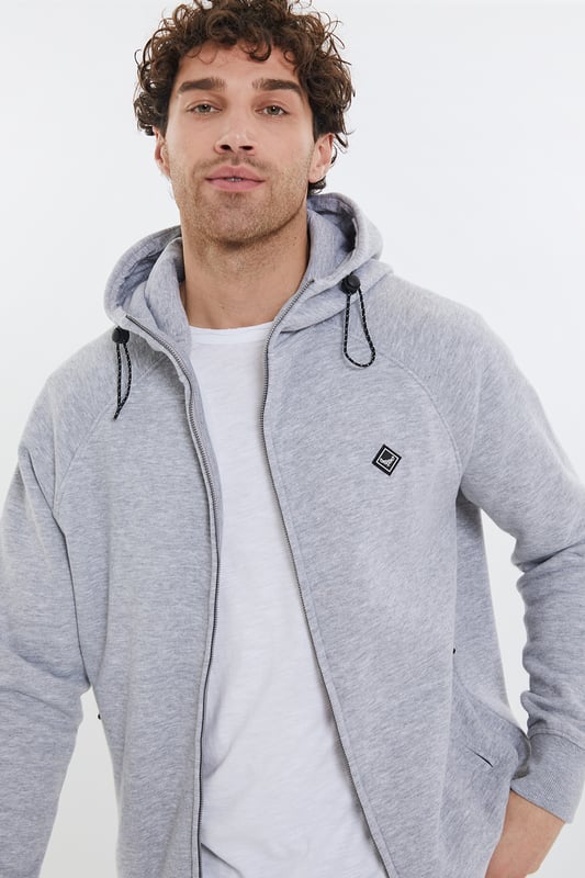 Grey 'Radium' Snood Zip Through Hoodie