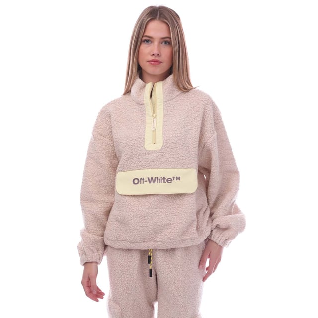 Women's Off White Pocket Teddy Overhead Jacket in Beige